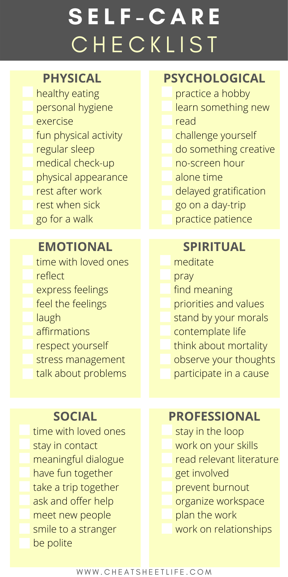 Essential Guide To Self Care Activity Checklist